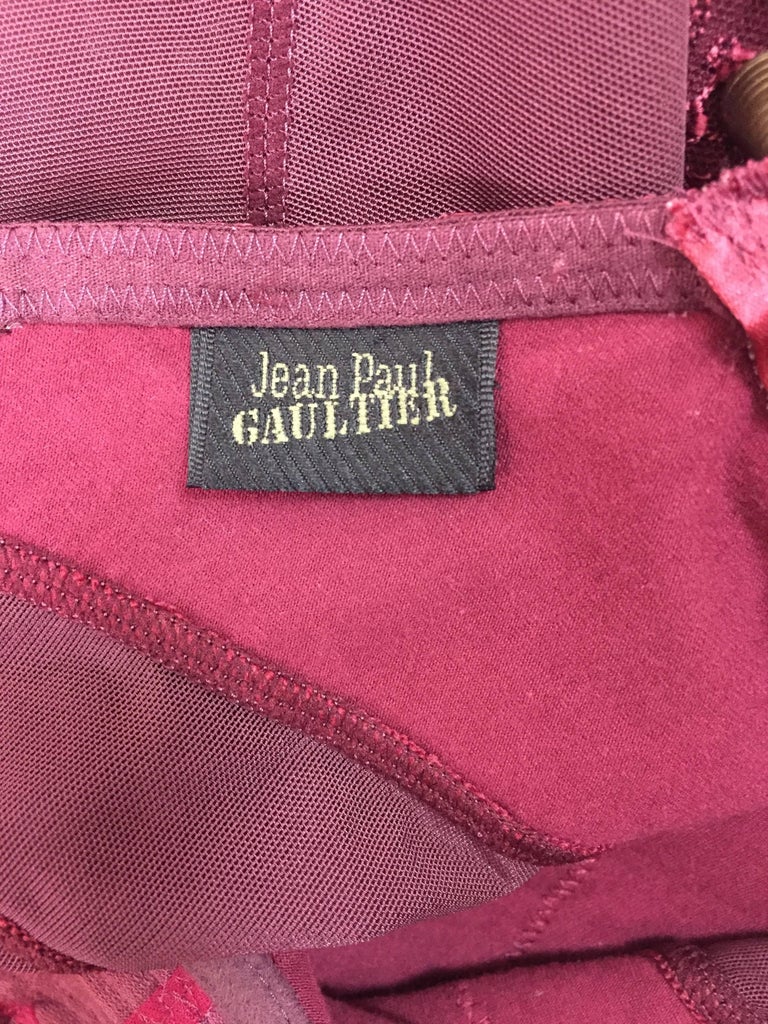 jean Paul Gaultier - Burgundy - Mini-robe corset en dentelle ...