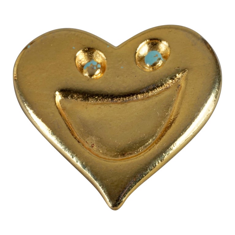 Vintage 1989 BILLY BOY Surreal Smiley Heart Face Brooch For Sale at 1stDibs