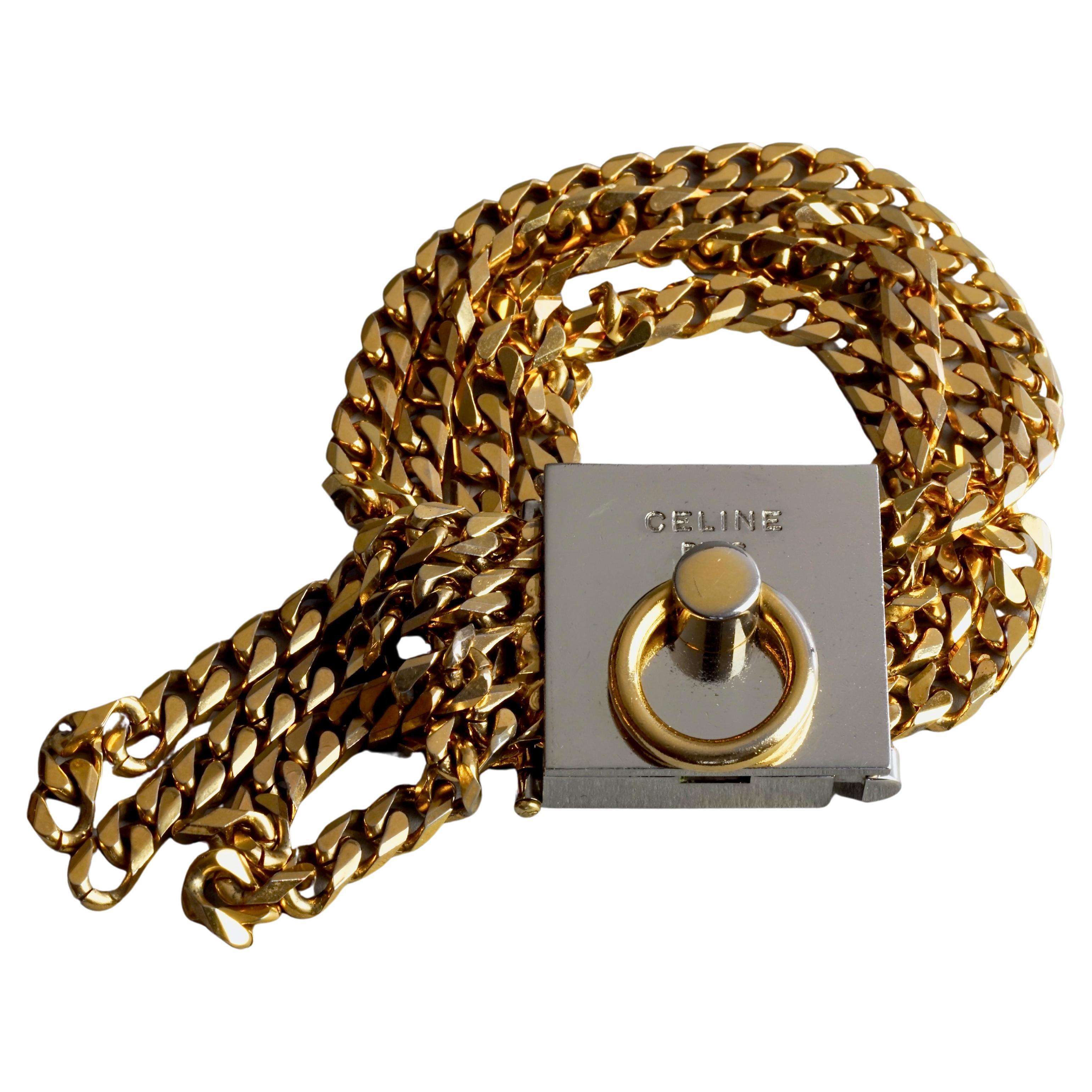 Vintage 1989 CELINE PARIS Multi Chain Two Tone Box Closure Bracelet For ...