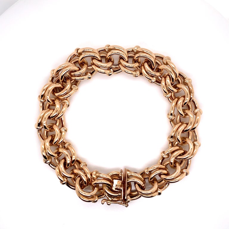 Vintage 1990's 14k Rose Gold Wide Charm Link Bracelet For Sale at 1stDibs