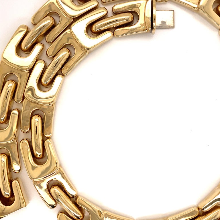 Vintage 1990s 14 Karat Yellow Gold Wide Bold Link Choker Necklace For ...