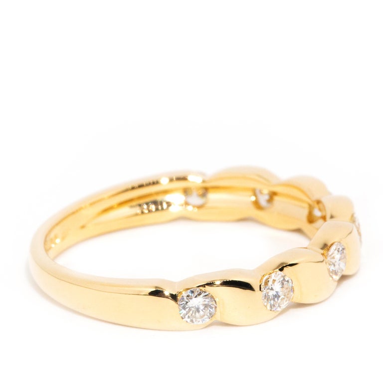 Vintage 1990s 18 Carat Yellow Gold Wave Style Bar Set Diamond Eternity ...