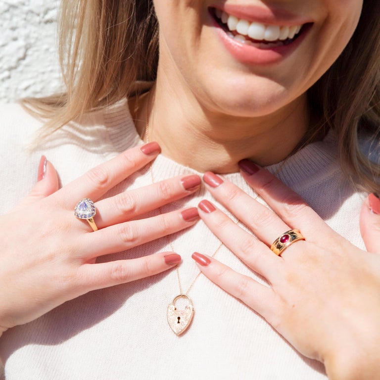 Vintage 1990s 9 Carat Gold Tanzanite and Diamond Curved Triangular ...