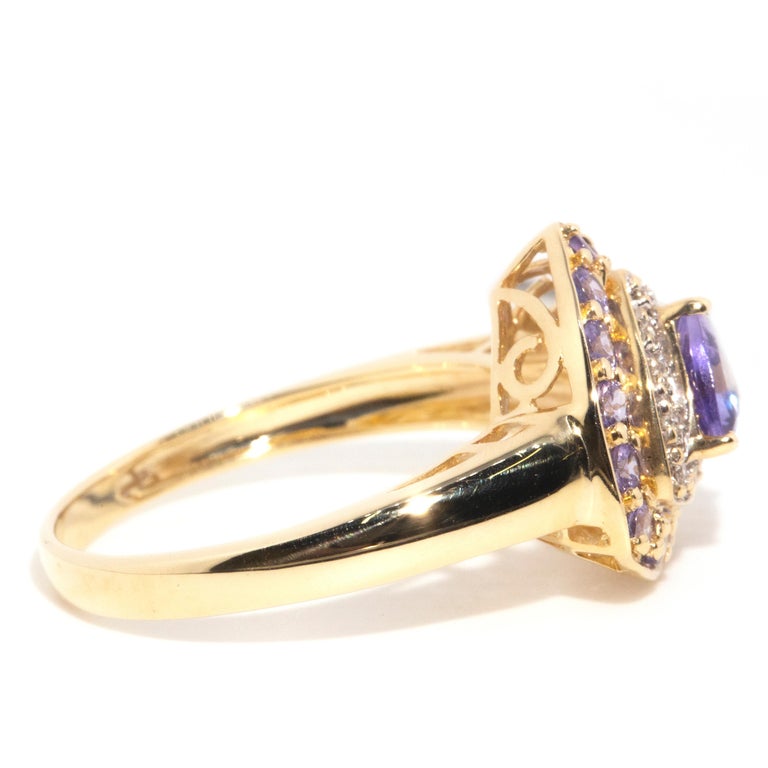Vintage 1990s 9 Carat Gold Tanzanite and Diamond Curved Triangular ...