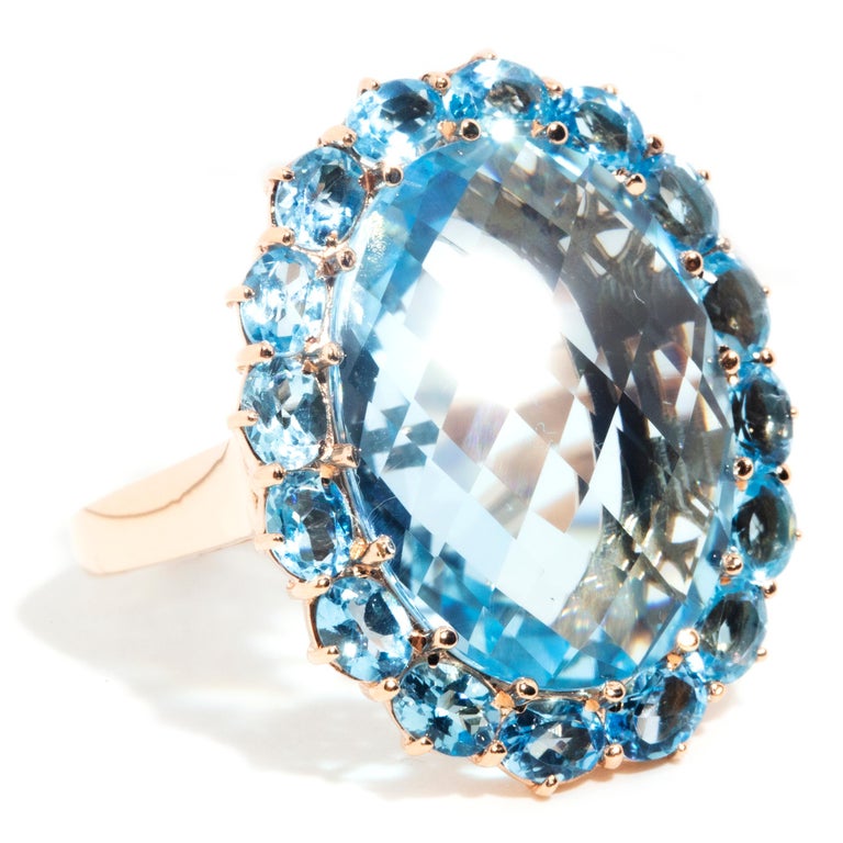 Vintage 1990s 9 Carat Rose Gold Oval Cut Light Blue Topaz Cocktail ...
