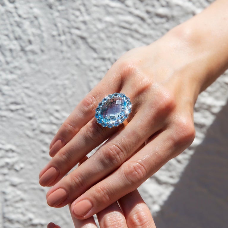 Vintage 1990s 9 Carat Rose Gold Oval Cut Light Blue Topaz Cocktail ...