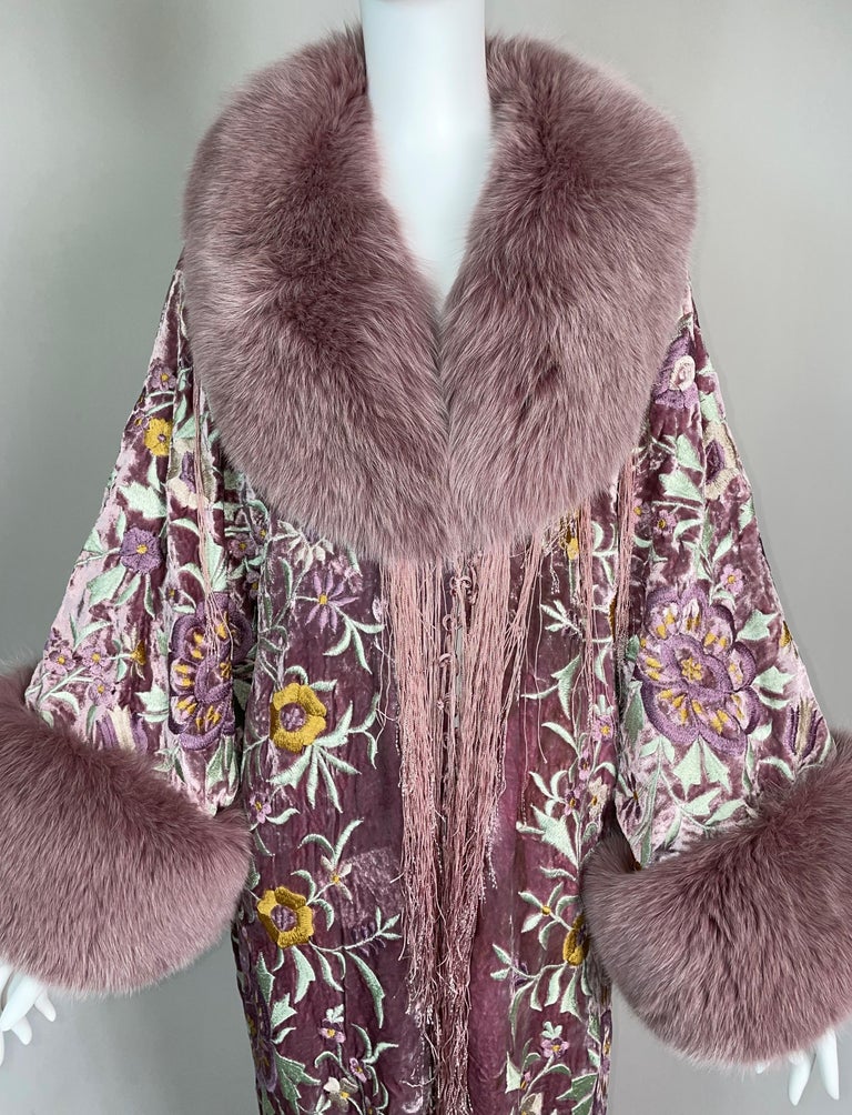 Vintage 1990's Adrienne Landau Purple Embroidered Velvet Fur 20's ...