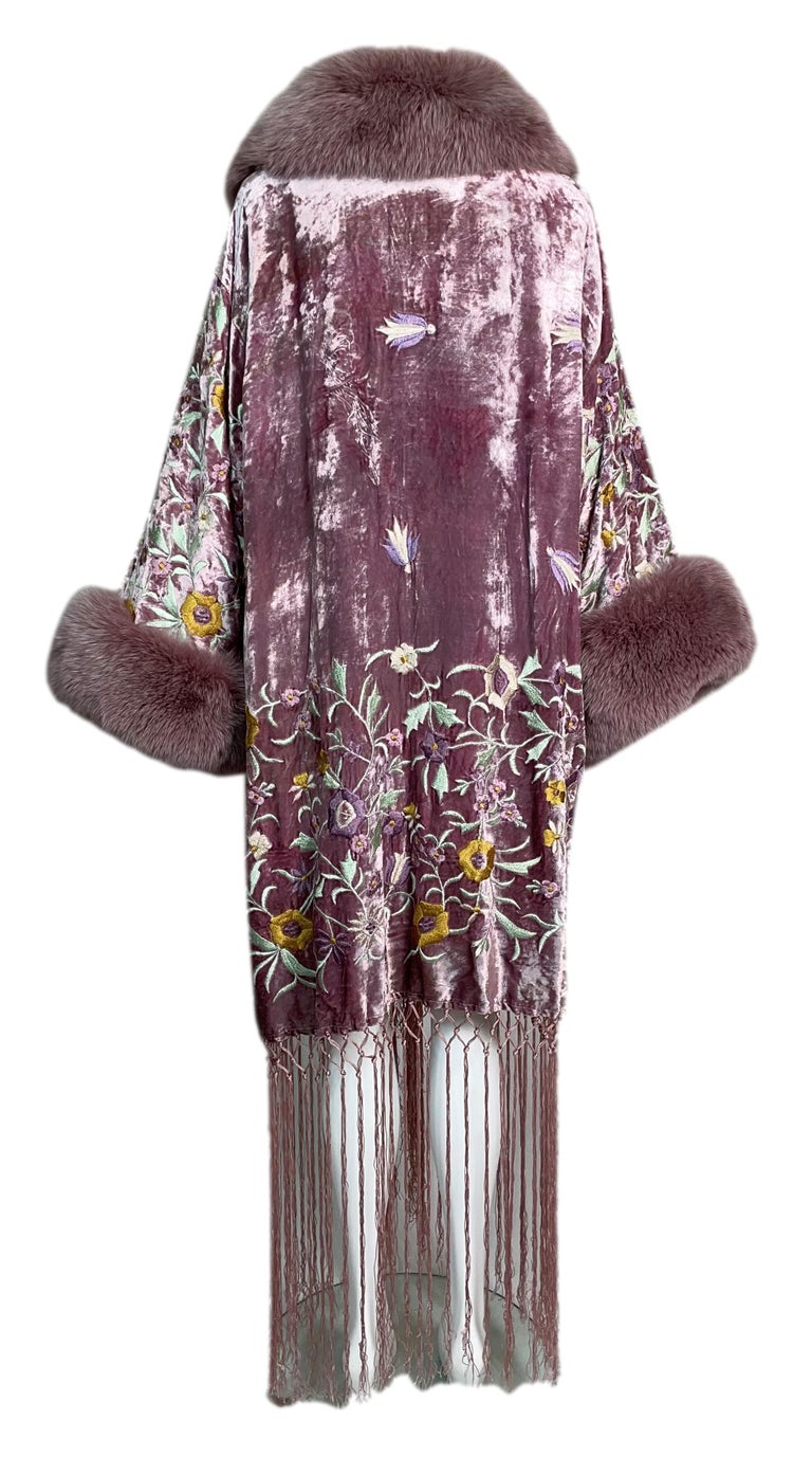 Vintage 1990's Adrienne Landau Purple Embroidered Velvet Fur 20's ...