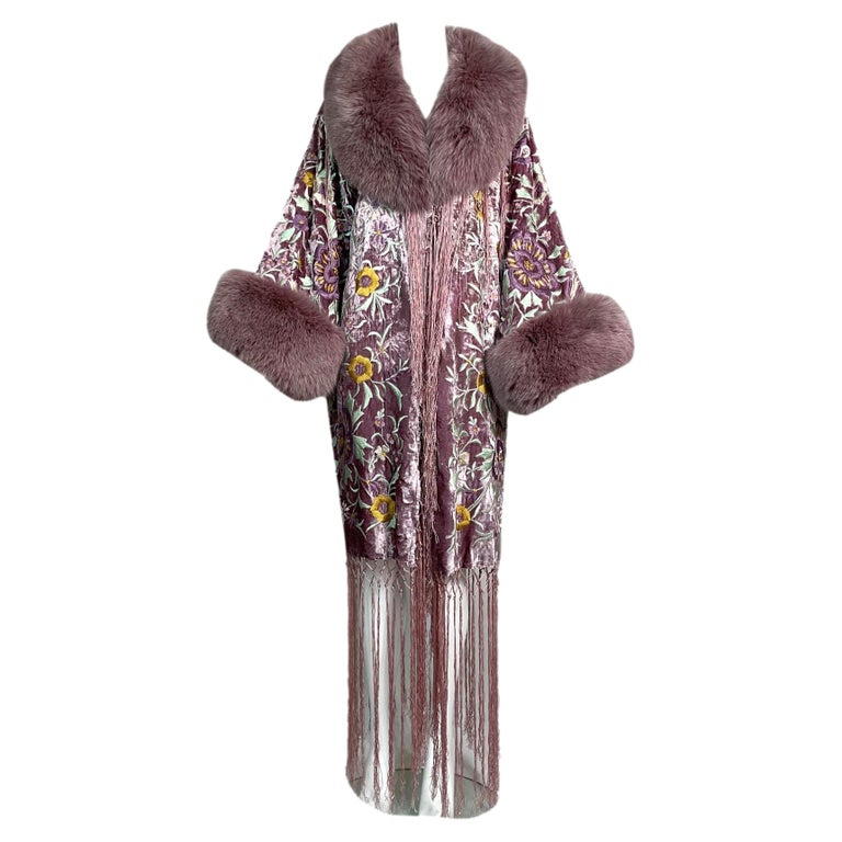 Vintage 1990's Adrienne Landau Purple Embroidered Velvet Fur 20's ...