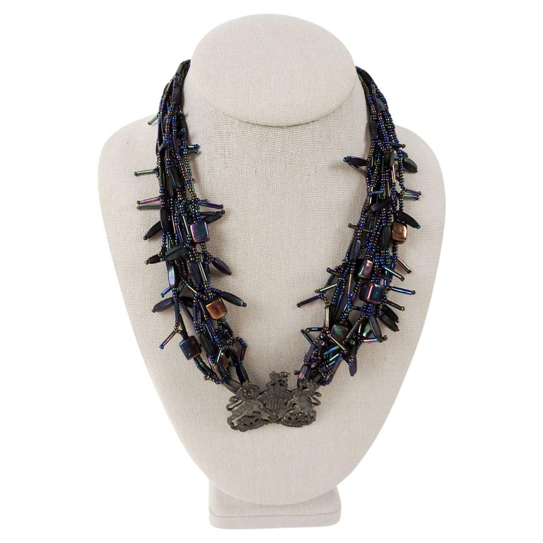 Vintage 1990s Artist Made Purple Iridescent Beaded Necklace For Sale at ...