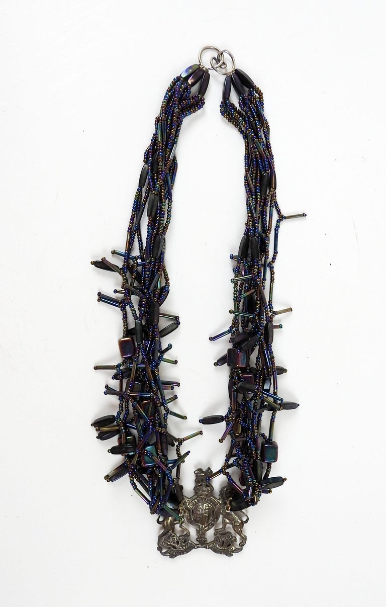 Vintage 1990s Artist Made Purple Iridescent Beaded Necklace For Sale at ...