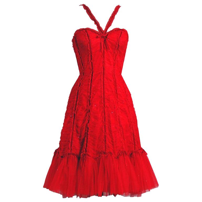 1950s Lorrie Deb Vintage Stunning Red Velvet Fit 'n Flare "New Look ...