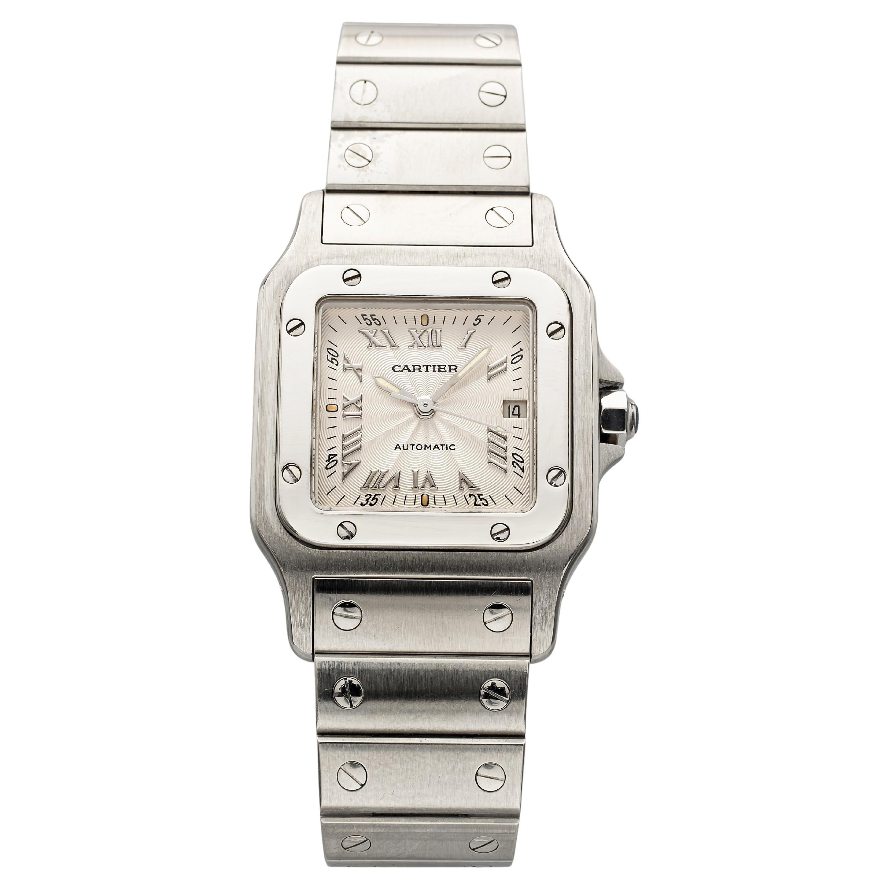Vintage 1990s Cartier Santos Galbée Steel 2319 Auto Guilloché Dial 29mm ...