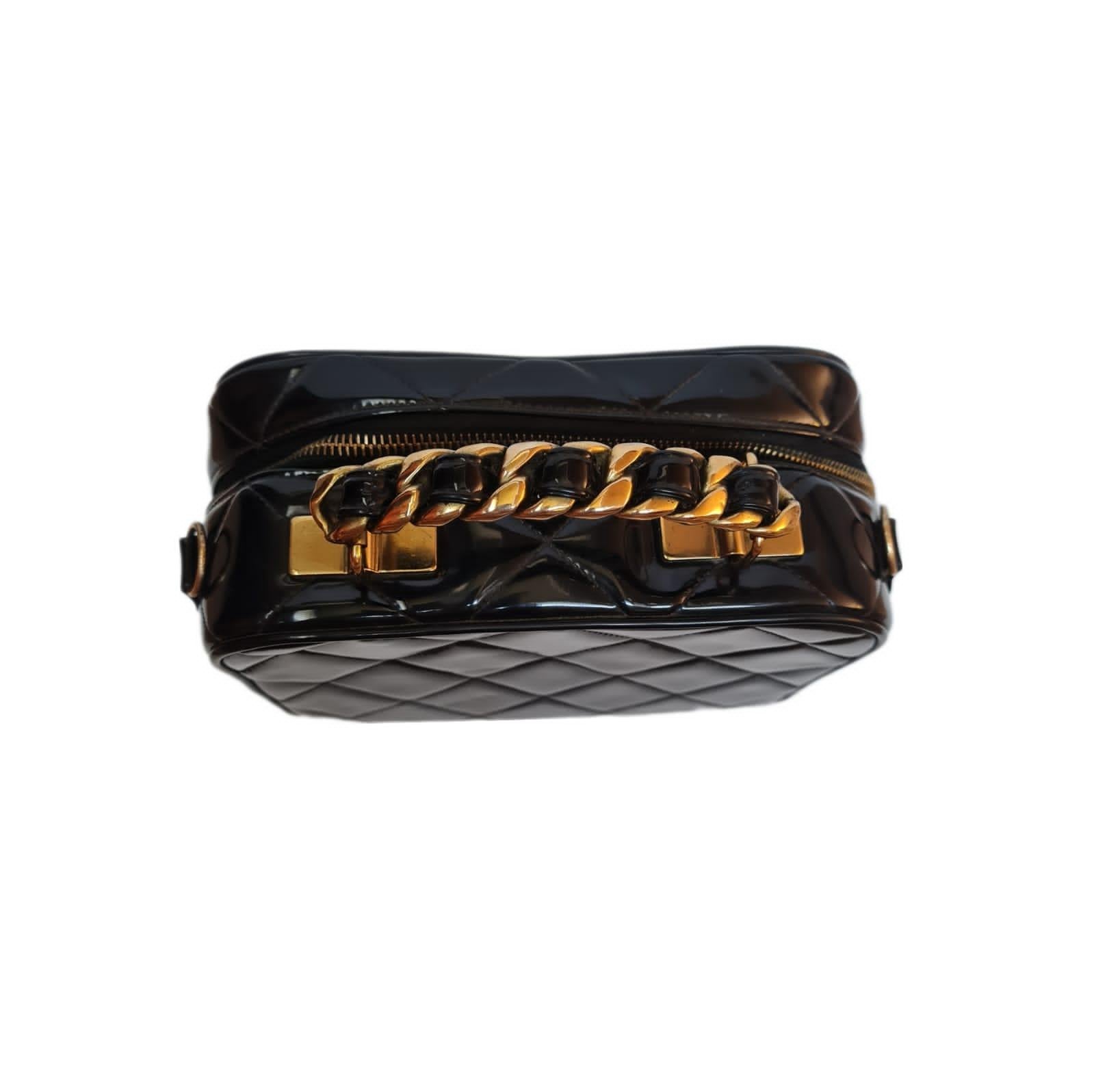Vintage 1990s Chanel Patent Quilted Vanity Lunchbox Top Handle Bag For ...