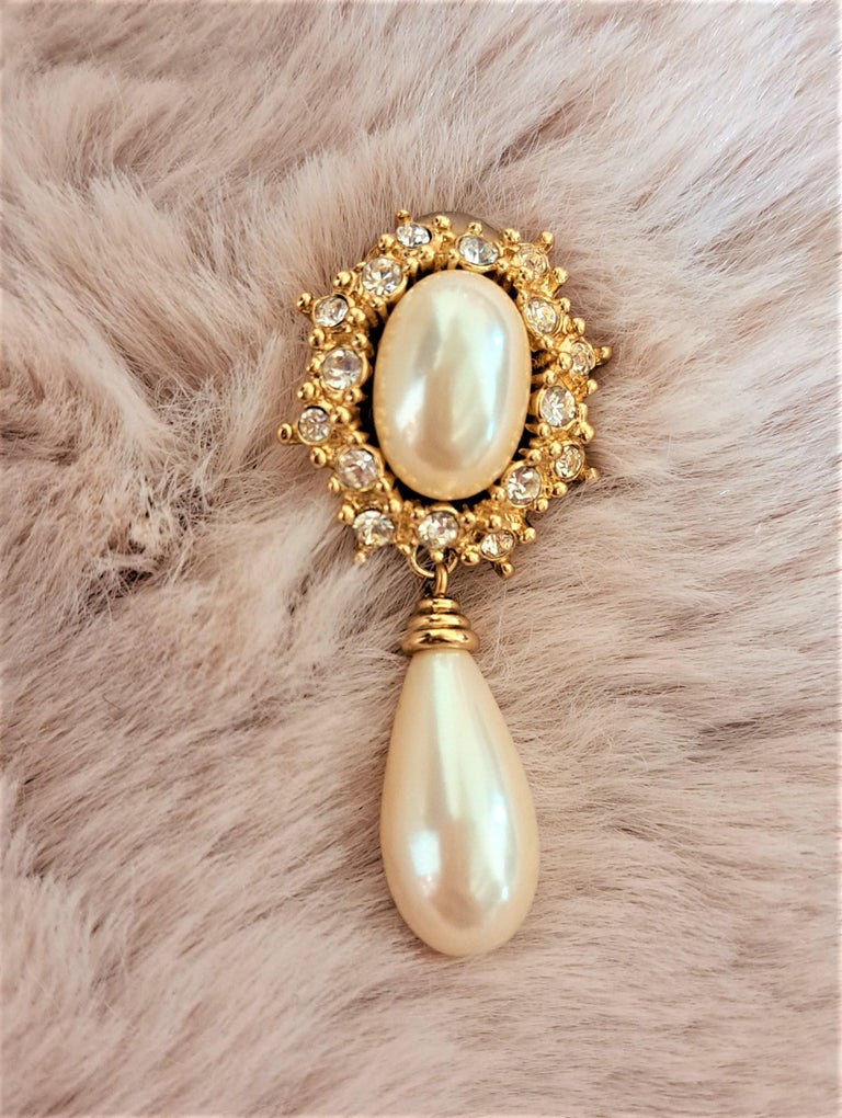 Vintage 1990s Christian Dior Earrings with Pearl and Rhinestones For ...