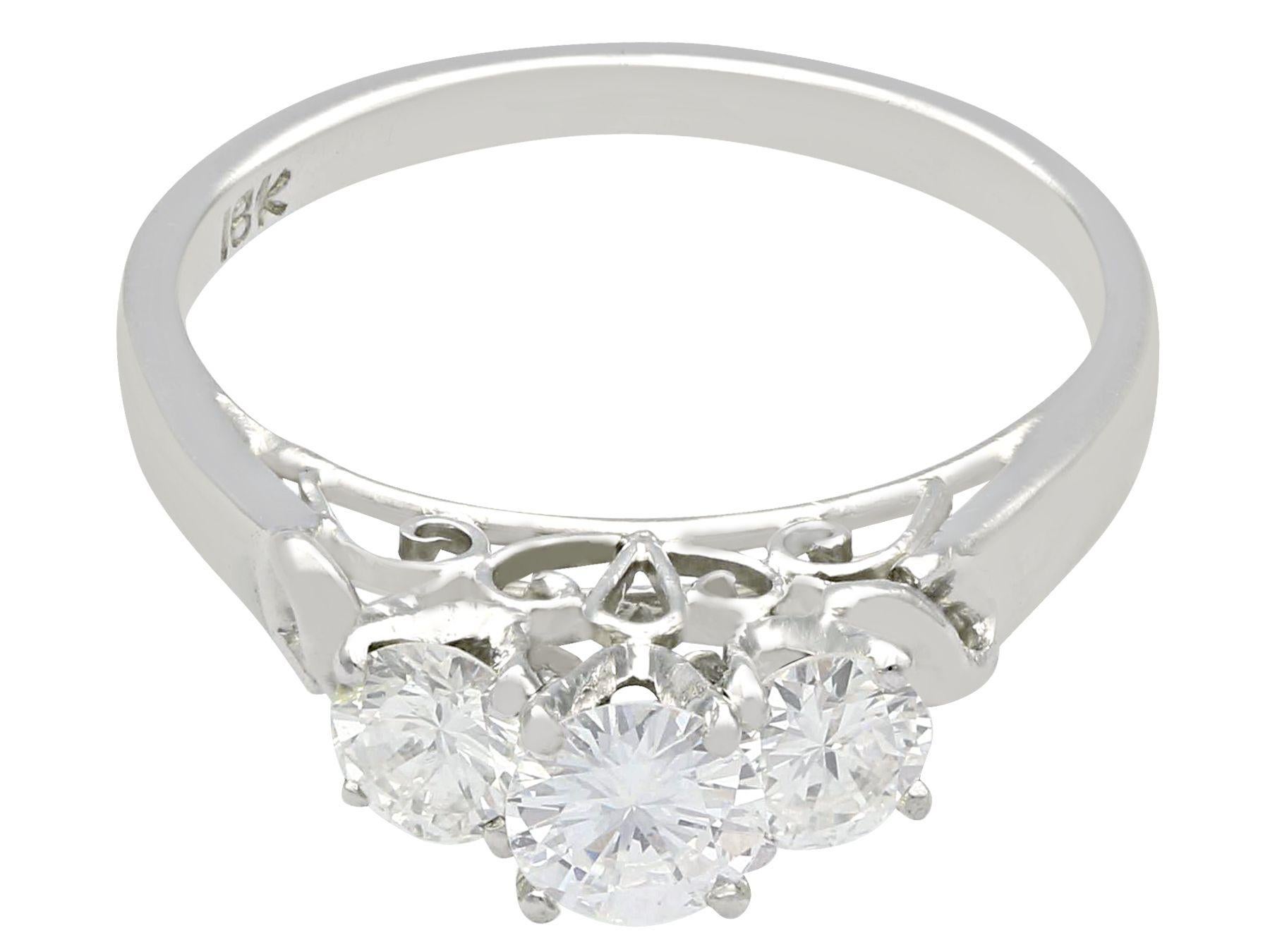 Vintage 1990s Diamond and White Gold Three-Stone Ring For Sale at ...