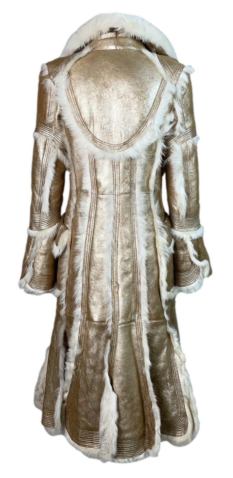 Vintage 1990's Gold Leather and Shearling Armor Gladiator Long Coat For ...