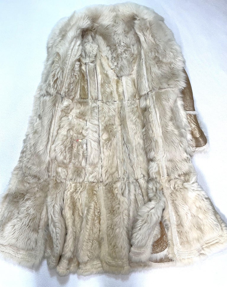 Vintage 1990's Gold Leather and Shearling Armor Gladiator Long Coat For ...
