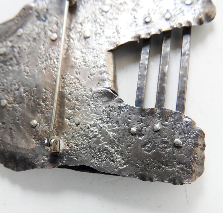 Vintage 1990's Large Brutalist Sterling and Patinated Copper Studio ...
