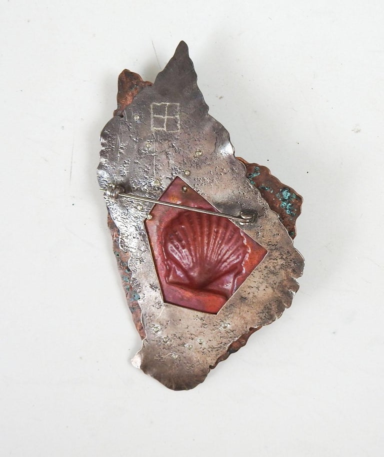 Vintage 1990's Large Sterling Silver Copper Shell Artist Studio Brooch ...