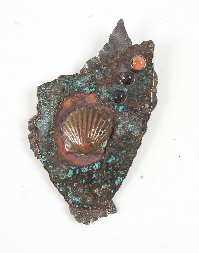 Vintage 1990's Large Sterling Silver Copper Shell Artist Studio Brooch ...