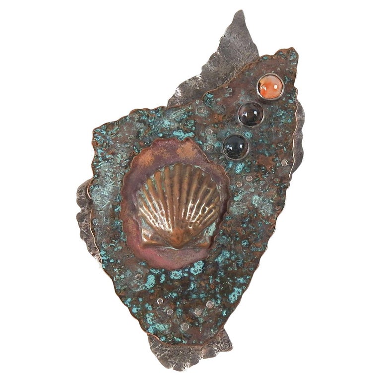 Vintage 1990's Large Sterling Silver Copper Shell Artist Studio Brooch ...