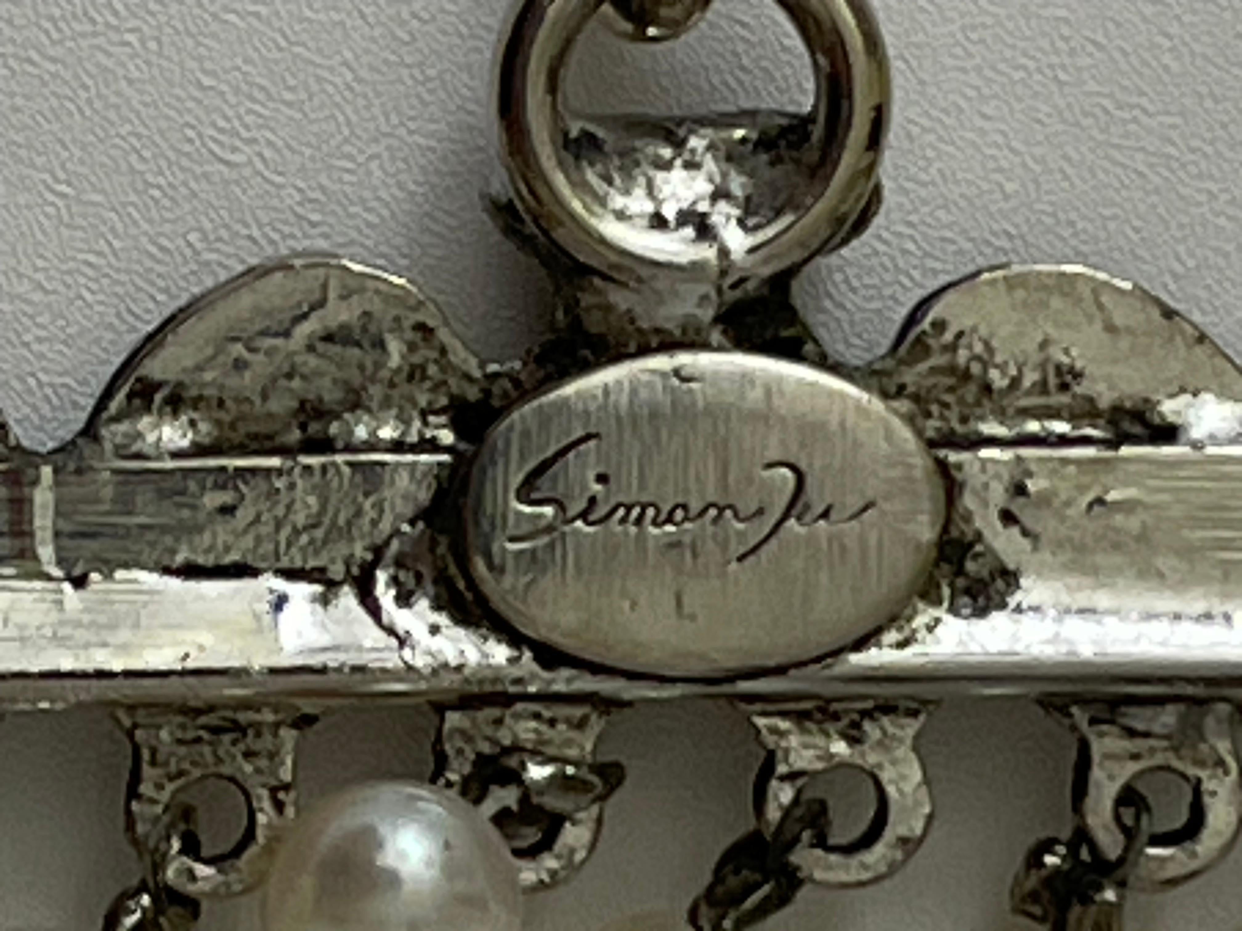 Vintage 1990's Simon Ju Faux Pearl Large Victorian Choker Necklace For Sale at 1stDibs