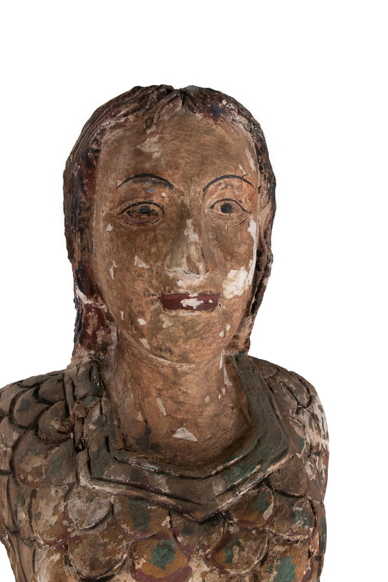 Vintage 1990s Spanish Hand Carved Wooden Painted Mermaid Sculpture For ...