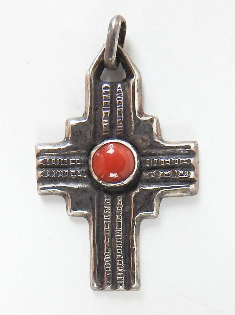 Vintage 1990s Sterling Silver and Red Coral Cross Artist Studio For ...