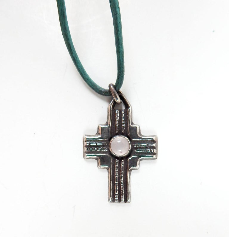 Vintage 1990s Sterling Silver and Rose Quartz Cross Artist Studio For ...