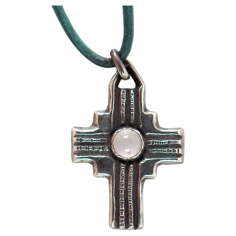 Vintage 1990s Sterling Silver and Rose Quartz Cross Artist Studio For ...