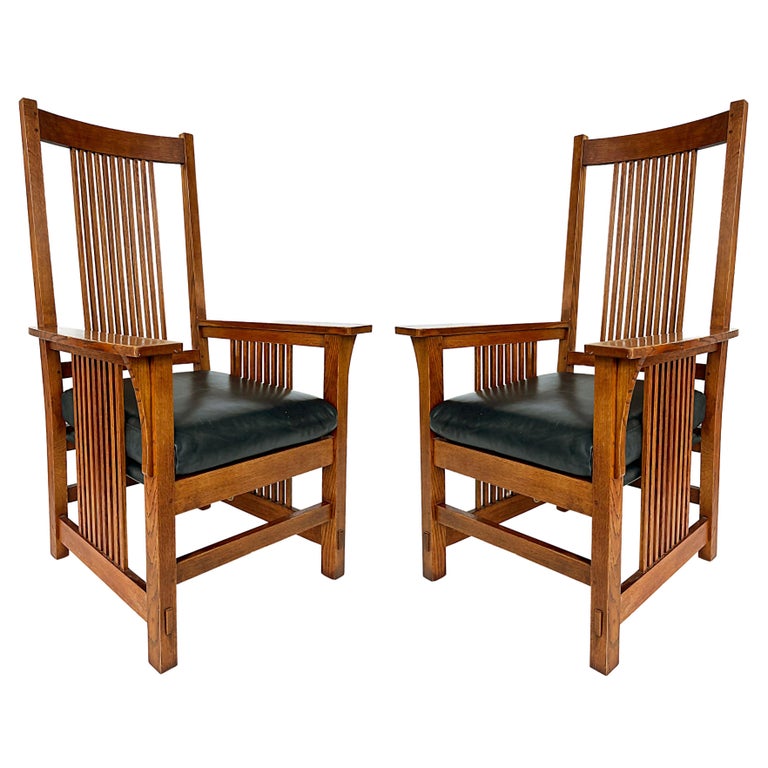 Vintage 1990s Stickley Brothers Oak Mission Lounge Chairs, Pair For ...