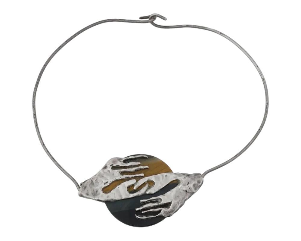 Vintage 1990S Unusual Silver Modernist Necklace For Sale at 1stDibs