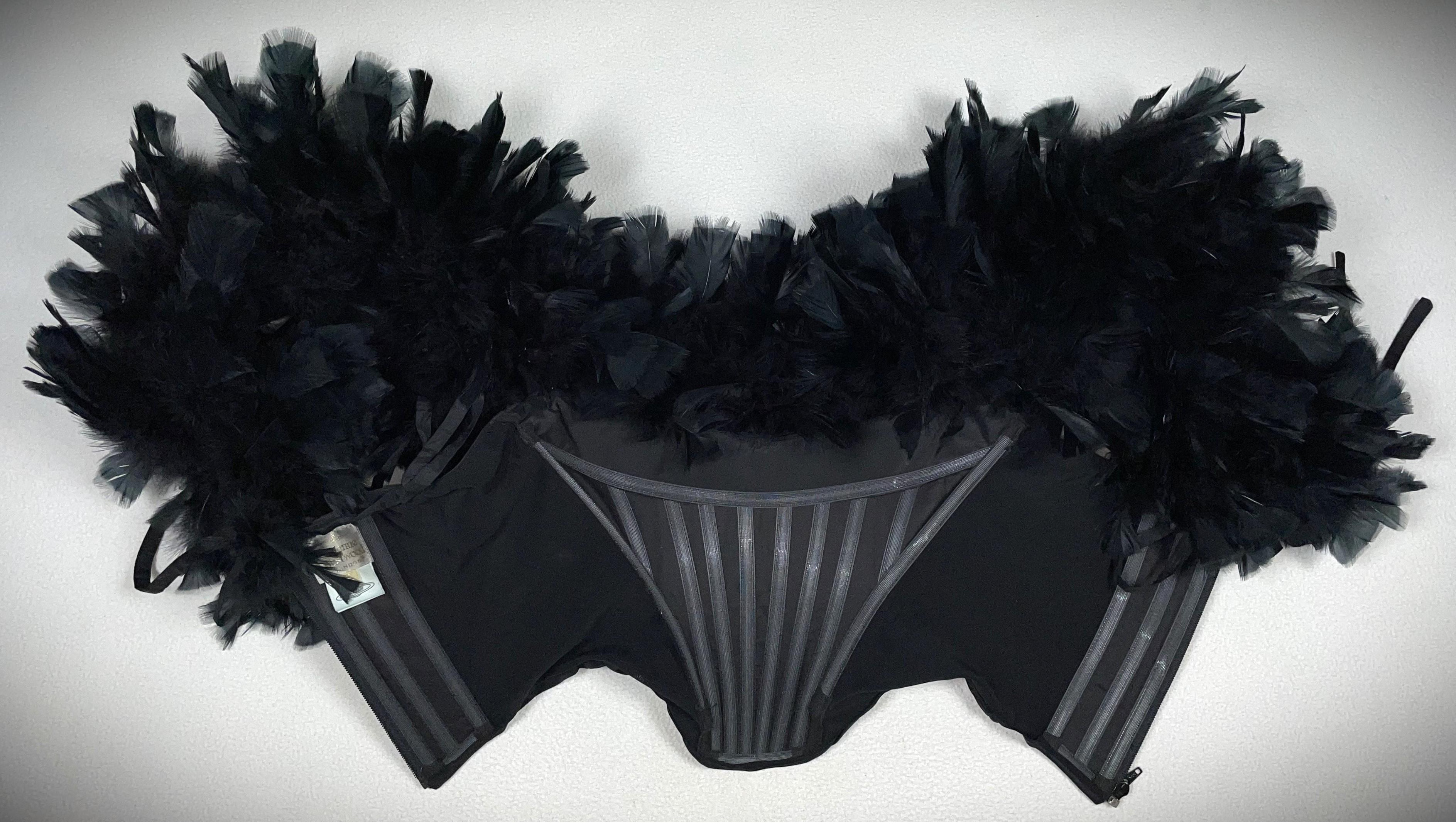 Vintage 1990's Vivienne Westwood Black Feather Off Shoulder Bustier Top ...