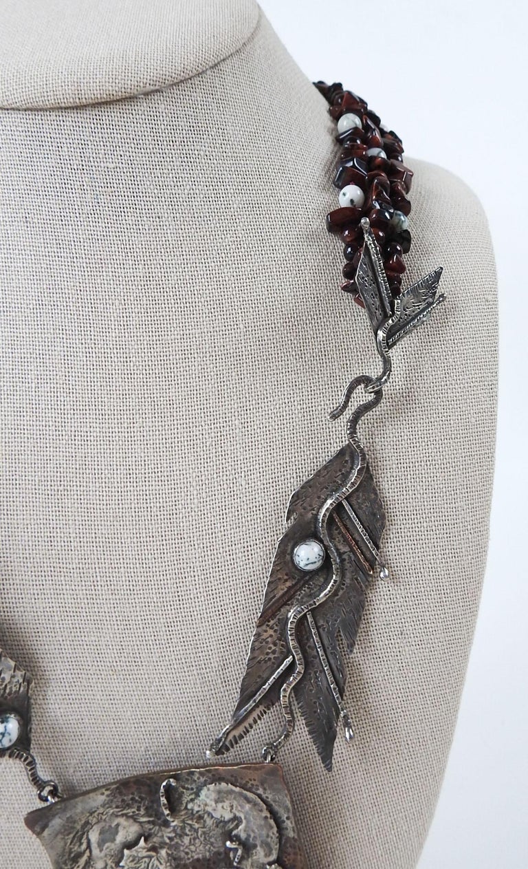 Vintage 1991 Artist Made Sterling Copper Agate Necklace and Earrings ...