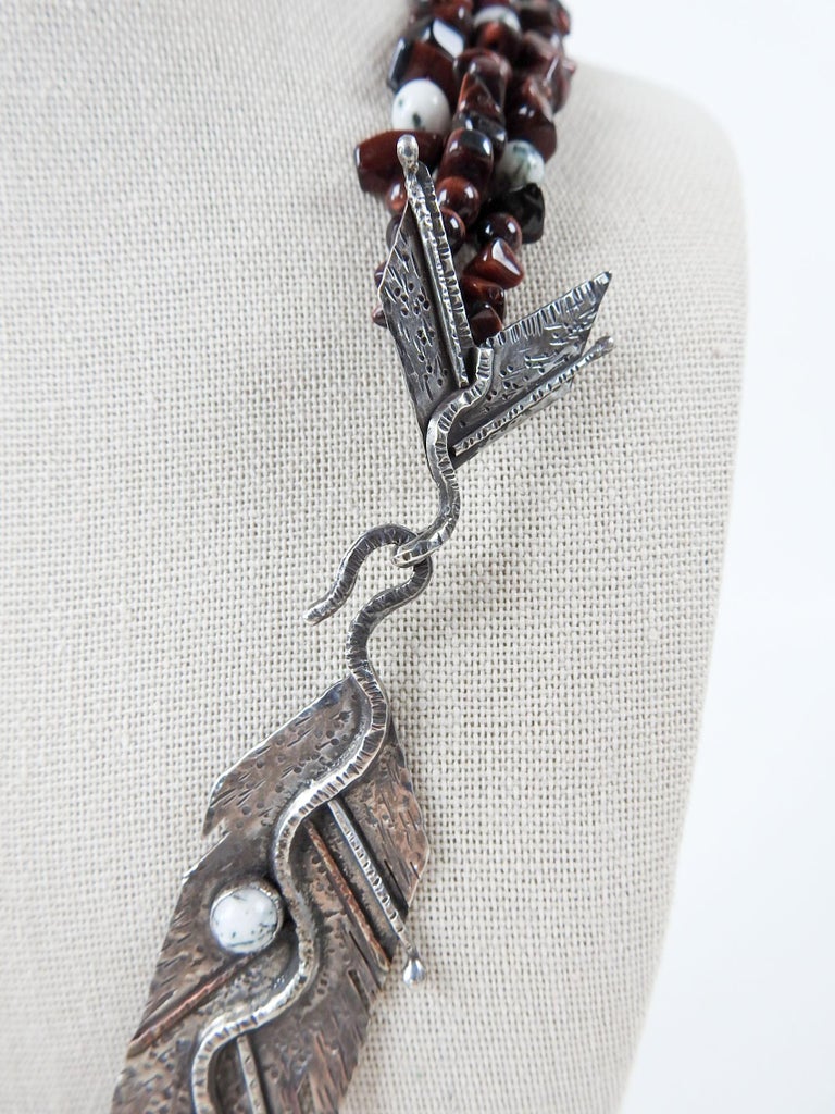 Vintage 1991 Artist Made Sterling Copper Agate Necklace and Earrings ...