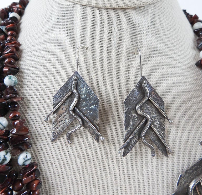 Vintage 1991 Artist Made Sterling Copper Agate Necklace and Earrings ...