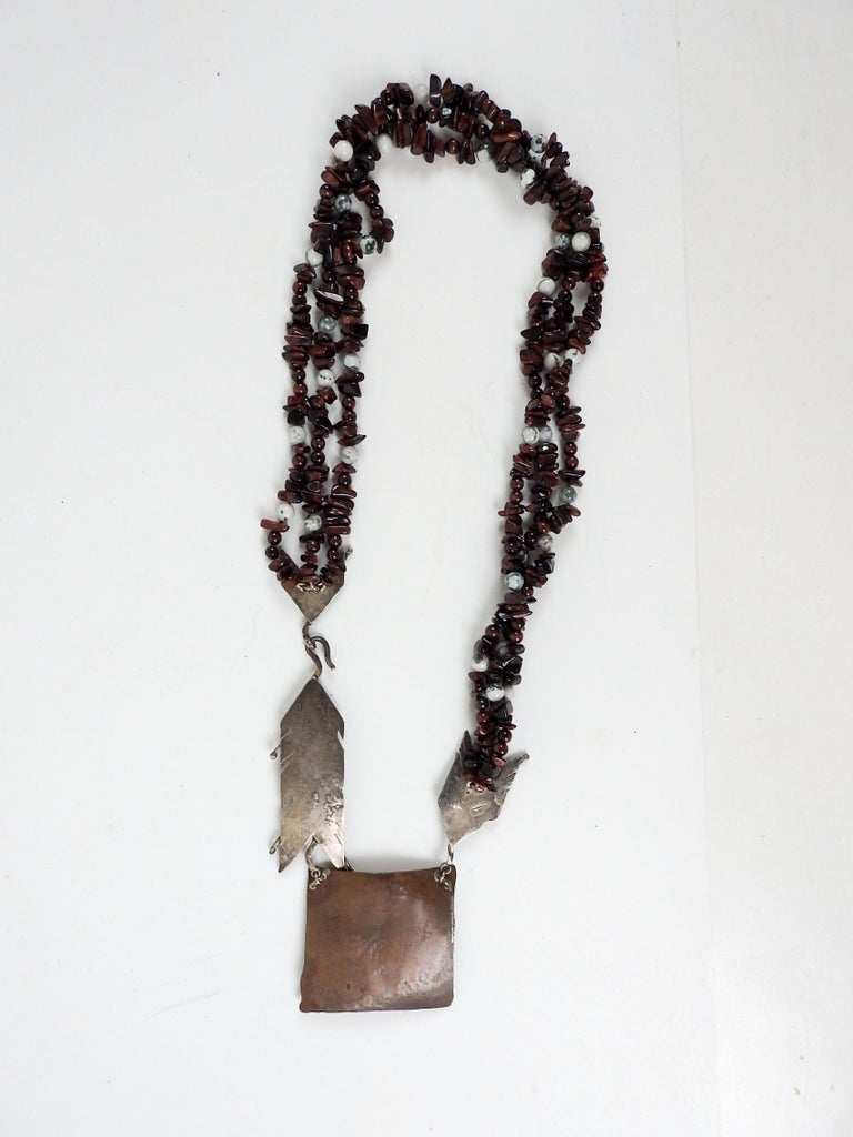 Vintage 1991 Artist Made Sterling Copper Agate Necklace and Earrings ...