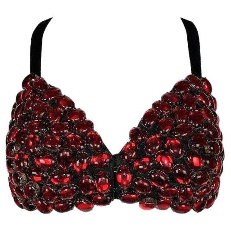 Vintage 1991 Dolce and Gabbana Red Crystal Pin-Up Bra Crop Top For Sale ...