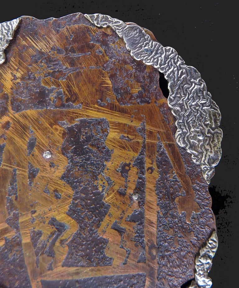 Vintage 1991 Large Brutalist Sterling and Etched Copper Studio Brooch ...