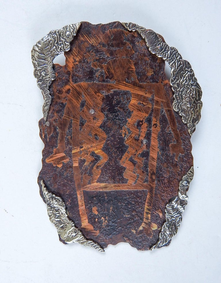 Vintage 1991 Large Brutalist Sterling and Etched Copper Studio Brooch ...