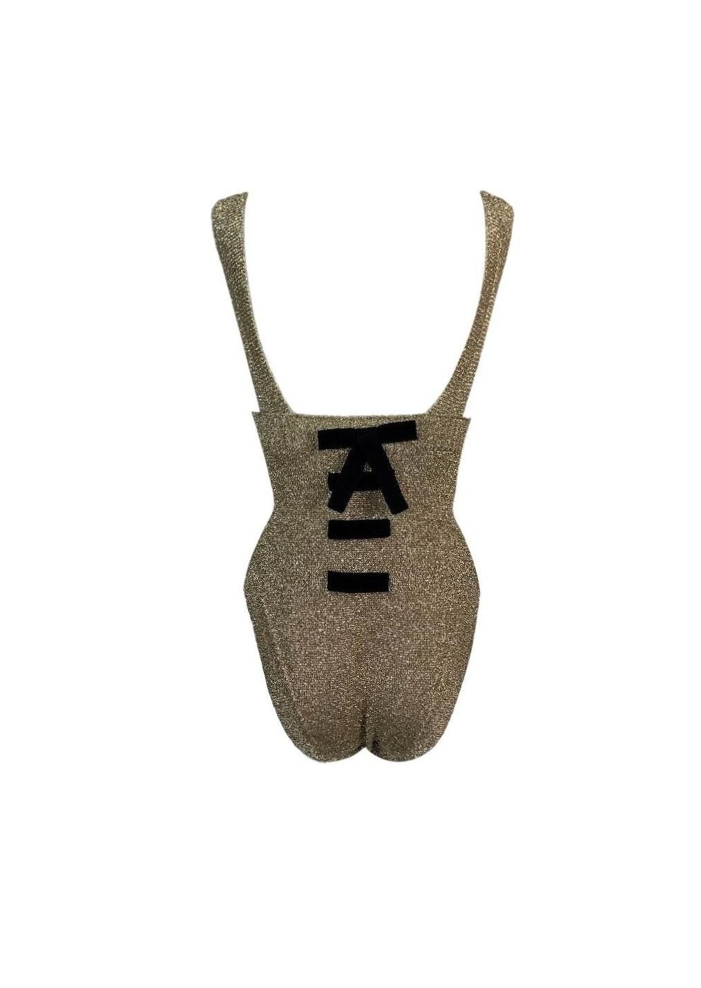 Vintage 1992 Gianni Versace Gold Faux Corset Bow Bodysuit Top For Sale ...