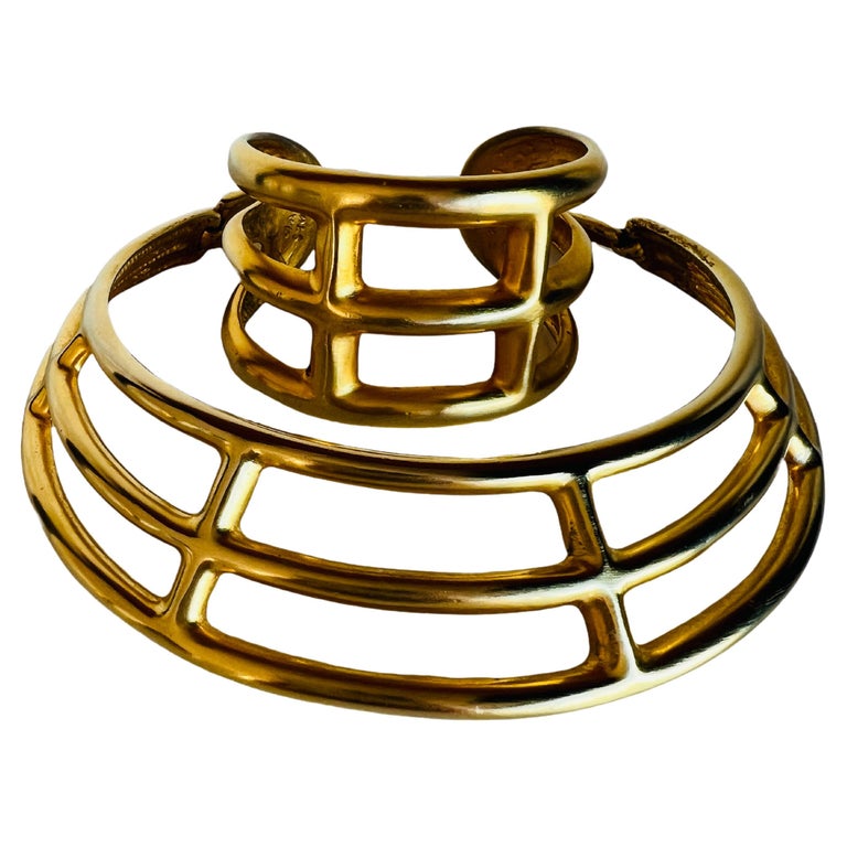 Vintage 1993 Clara Studio Gold Choker Cuff Necklace Bracelet Set For ...