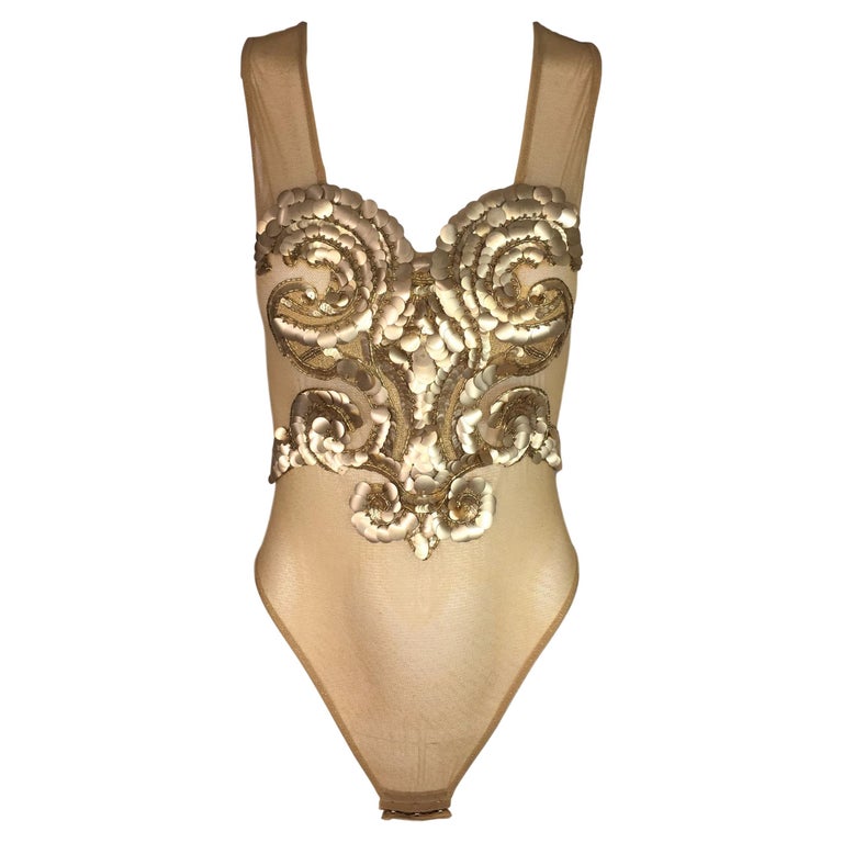 Vintage 1993 Gianfranco Ferre Sheer Gold Gladiator Armor Sequin ...
