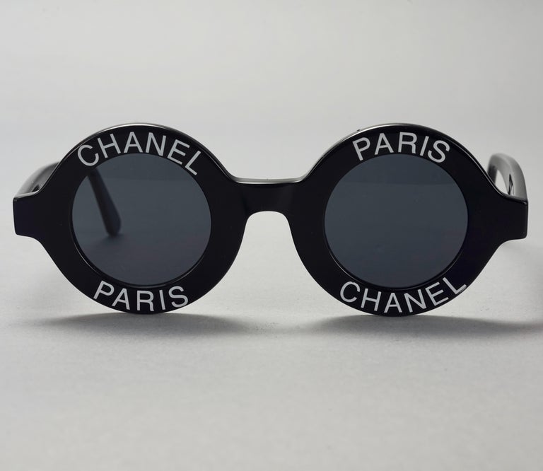 Vintage 1993 Iconic CHANEL PARIS CC Logo Round Black Sunglasses For ...
