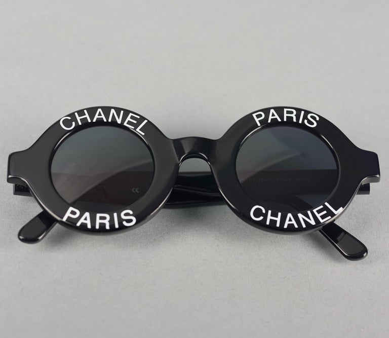 Vintage 1993 Iconic CHANEL PARIS CC Logo Round Black Sunglasses For ...