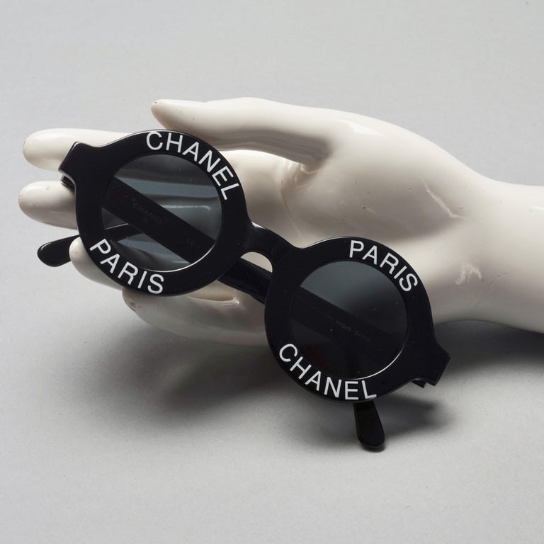 Vintage 1993 Iconic CHANEL PARIS CC Logo Round Black Sunglasses For ...