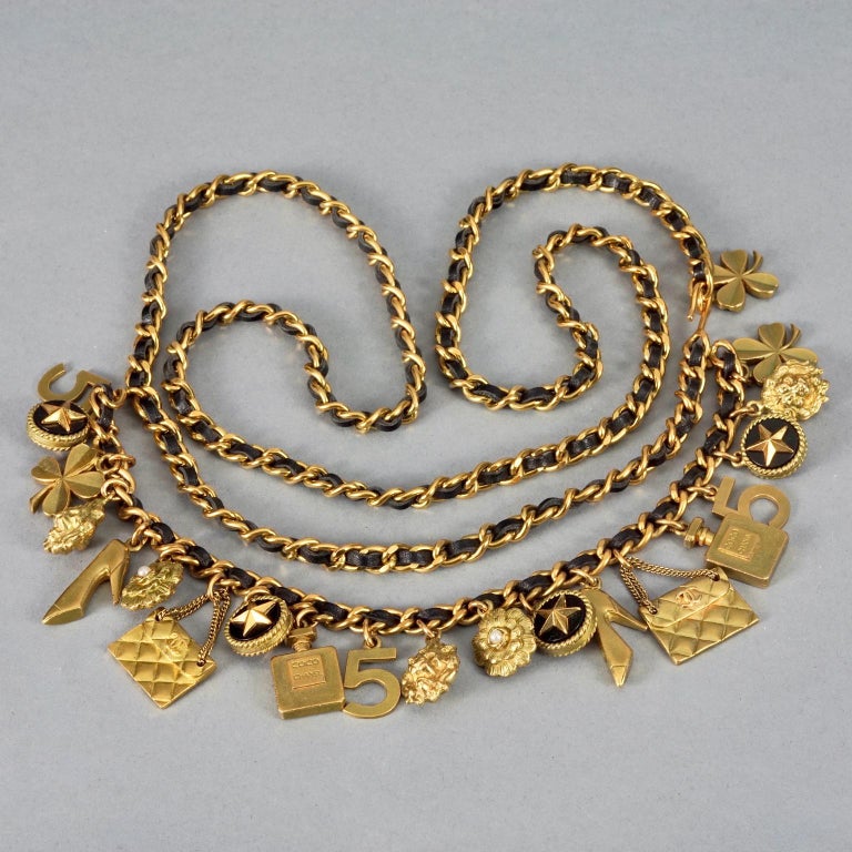 Vintage 1994 CHANEL Lucky Charm Leather Chain Necklace Belt For Sale at ...