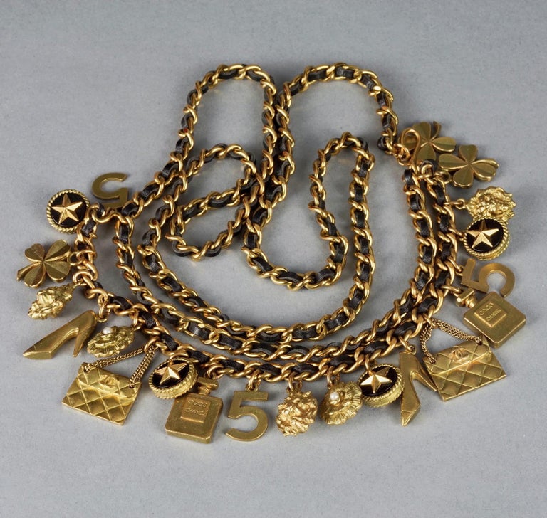 Vintage 1994 CHANEL Lucky Charm Leather Chain Necklace Belt For Sale at ...