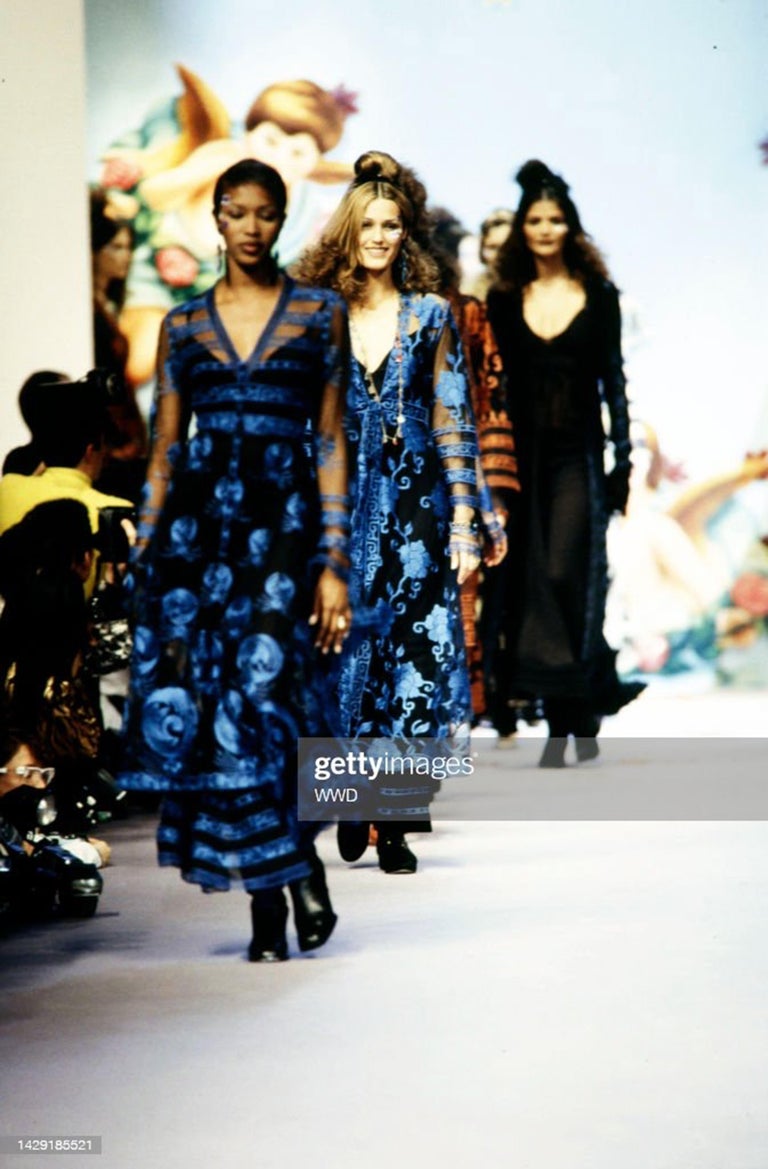 Vintage 1994 Chloé by Karl Lagerfeld Runway Embroidered Roses Sheer Net ...